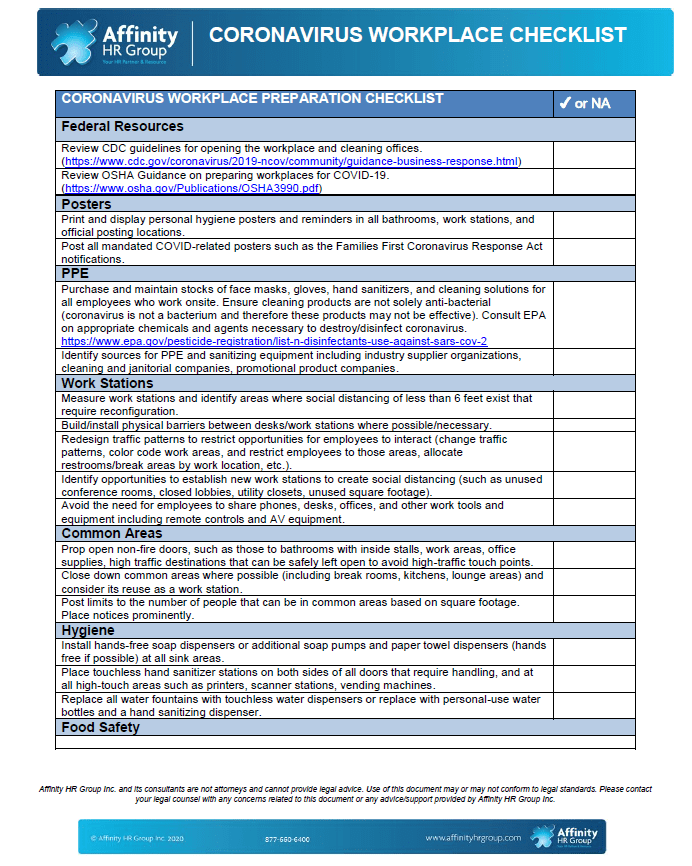 Workplace Reentry Checklist Executives Club Of Chicago